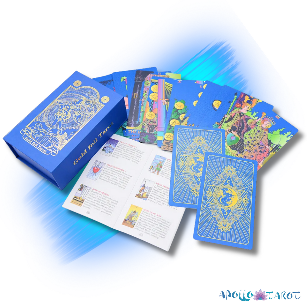Electric Blue Gold Foil Tarot Card Deck, Waite Cards • Apollo Tarot